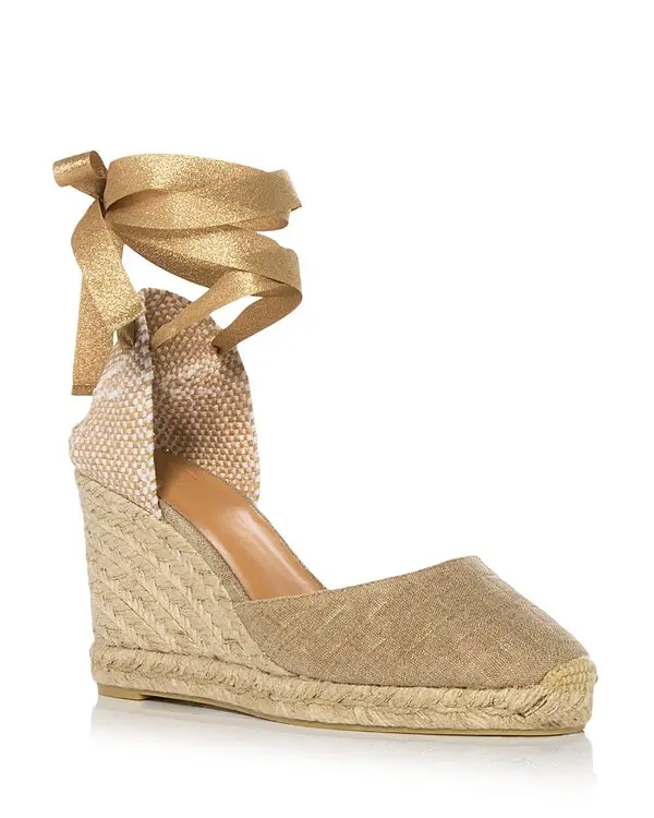 CastaÑer Carina Ankle Tie Espadrille Wedges - Oro