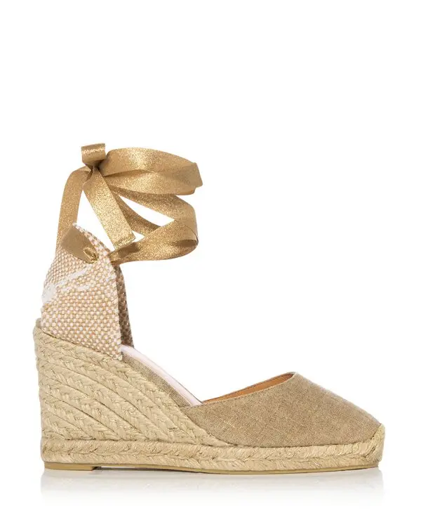 CastaÑer Carina Ankle Tie Espadrille Wedges - Oro