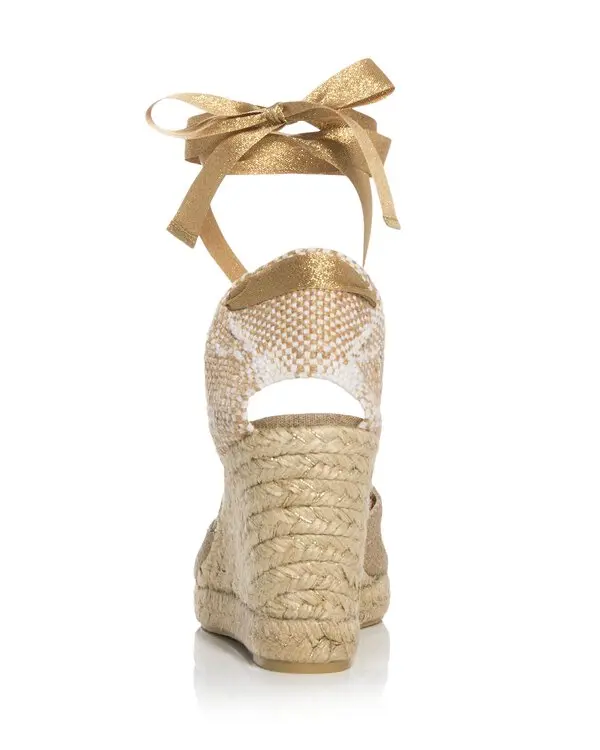 CastaÑer Carina Ankle Tie Espadrille Wedges - Oro