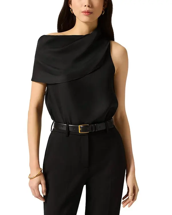 ARGENT Silk Funnel Neck Top - Black
