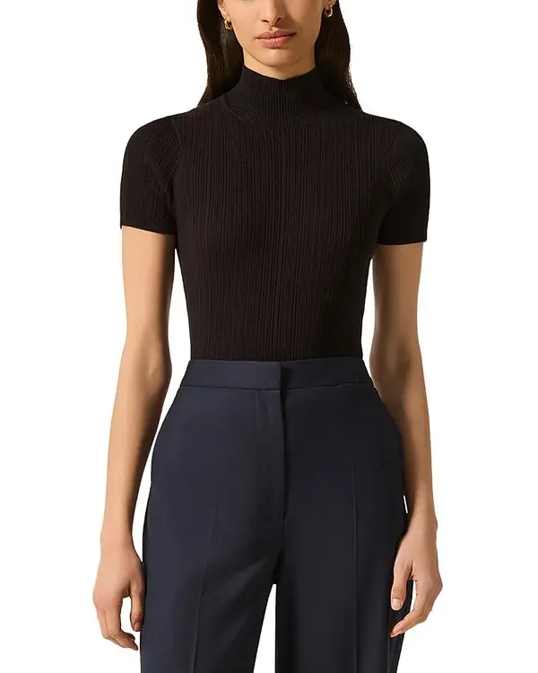 ARGENT Ribbed Short Sleeve Turtleneck Top - Black
