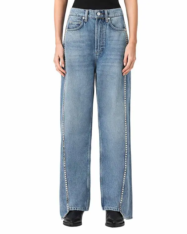 ALLSAINTS Frankie Mid Rise Studded Jeans - Vintage Indigo