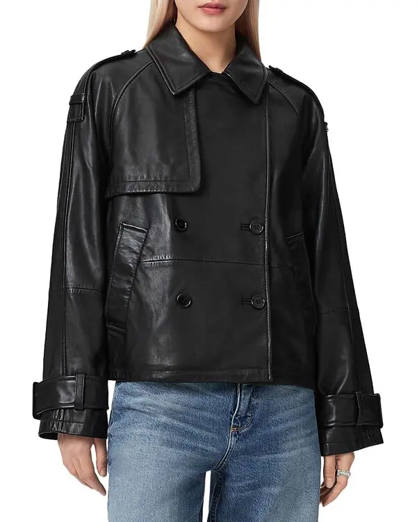 ALLSAINTS Reya Cropped Leather Jacket - Black