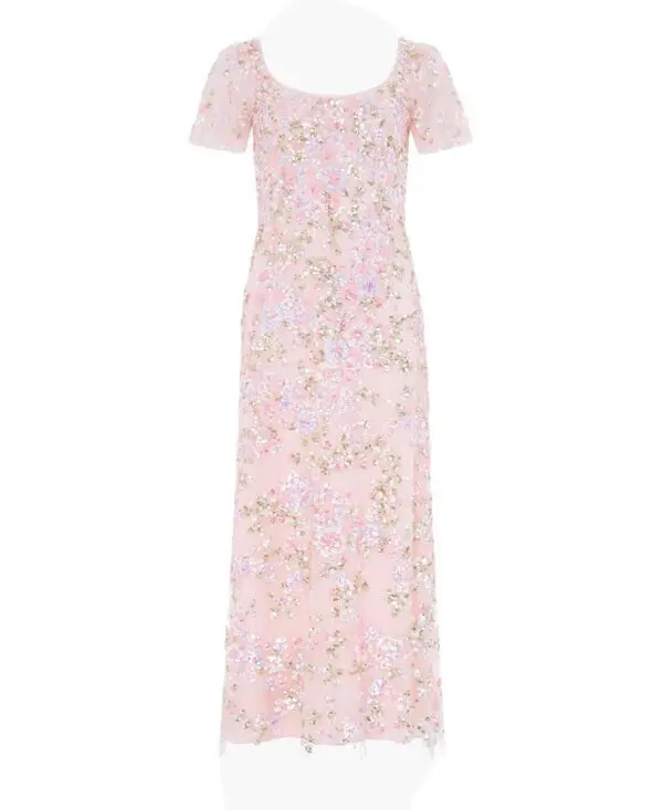 NEEDLE & THREAD Dream Garland Puff Sleeve Gown - Seashell/multi