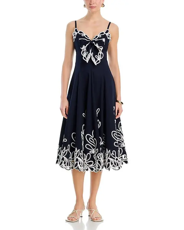 Cinq À Sept Paisley Bloom Embroidered Dress - Navy/white