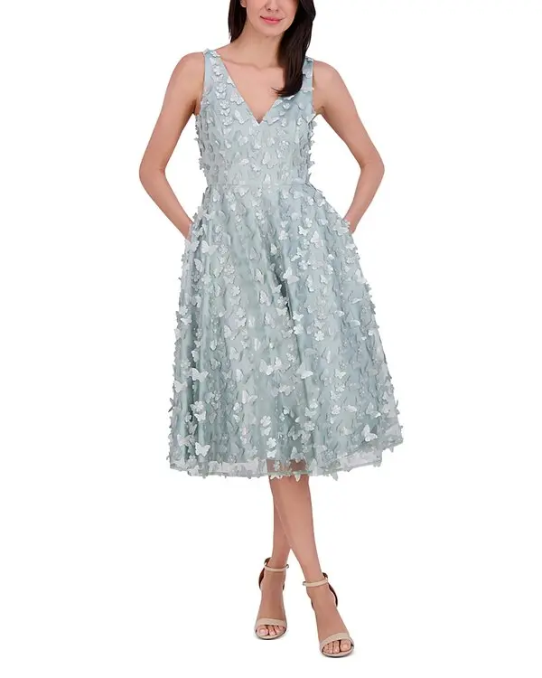 Eliza J 3d Applique Sleeveless Midi Dress