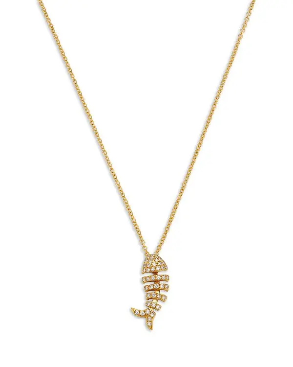 Bloomingdale'S Diamond Fishbone Pendant Necklace - Gold