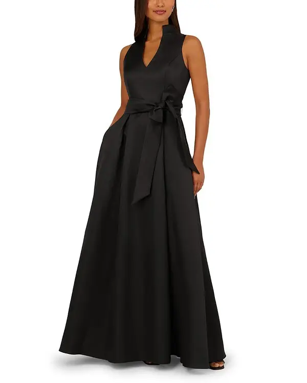 Adrianna Papell Mikado Tie Front Dress - Black