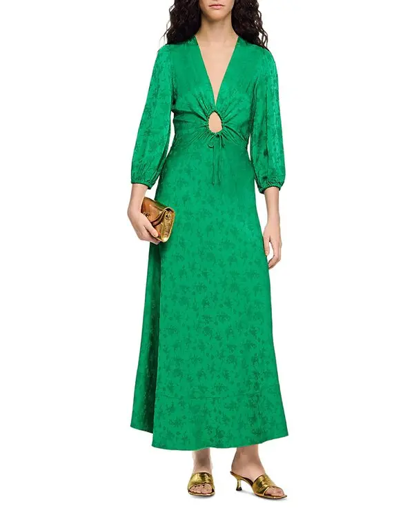 Sandro Floral Jacquard Maxi Dress - Green