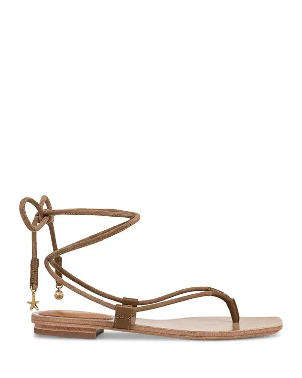 Veronica Beard Rosetta Suede Ankle Tie Flat Sandals