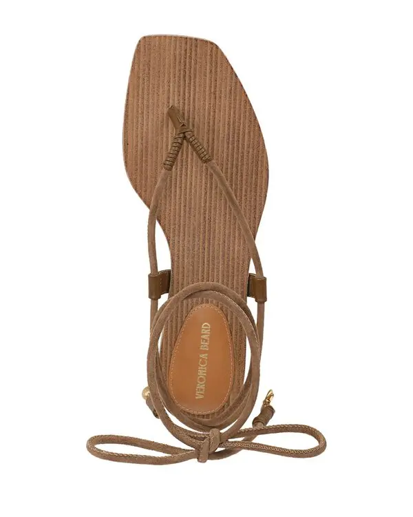 Veronica Beard Rosetta Suede Ankle Tie Flat Sandals