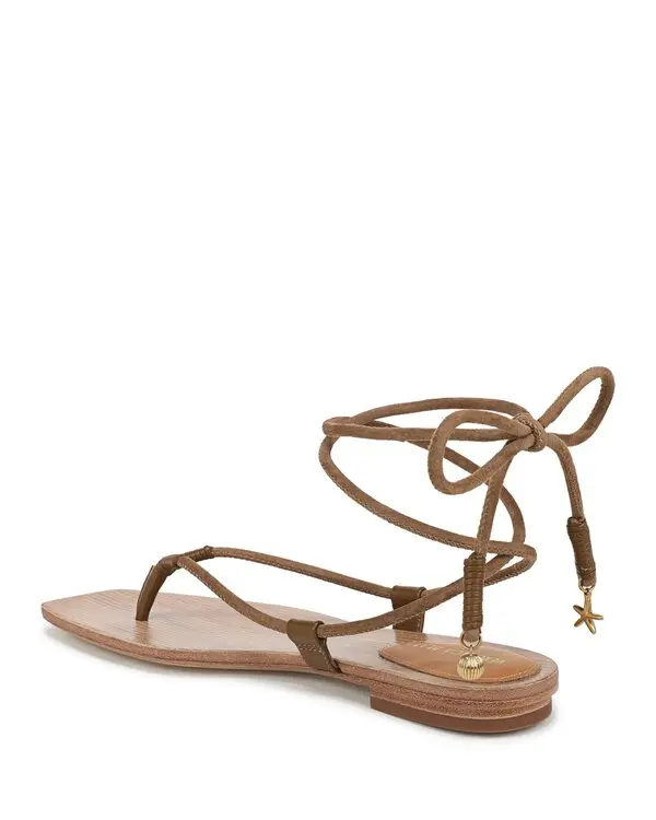 Veronica Beard Rosetta Suede Ankle Tie Flat Sandals