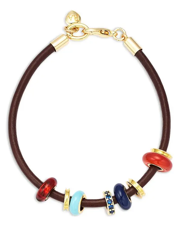 ROXANNE ASSOULIN Leather Stone Slider Bracelet - Gold/cognac/multi