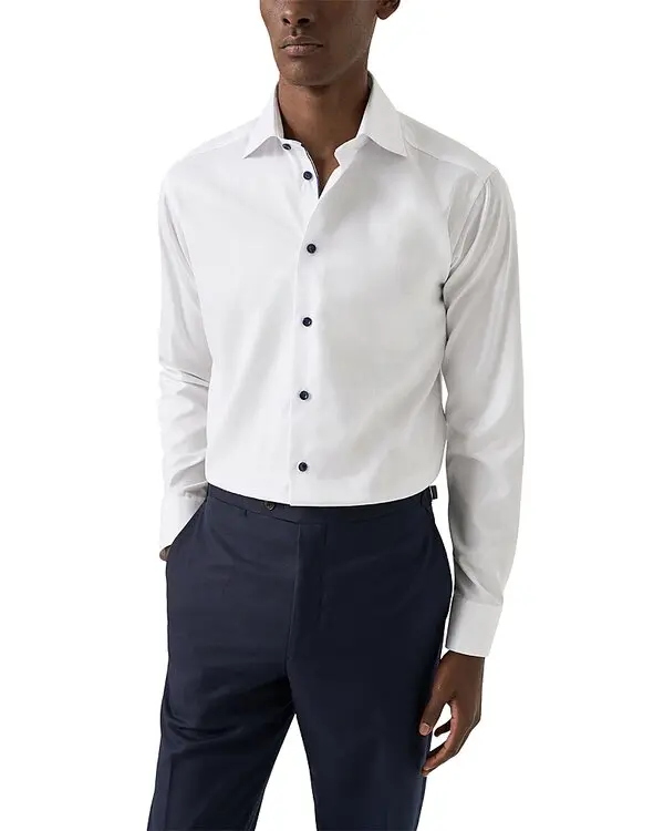 Eton Slim Fit Navy Details Signature Twill Shirt - White