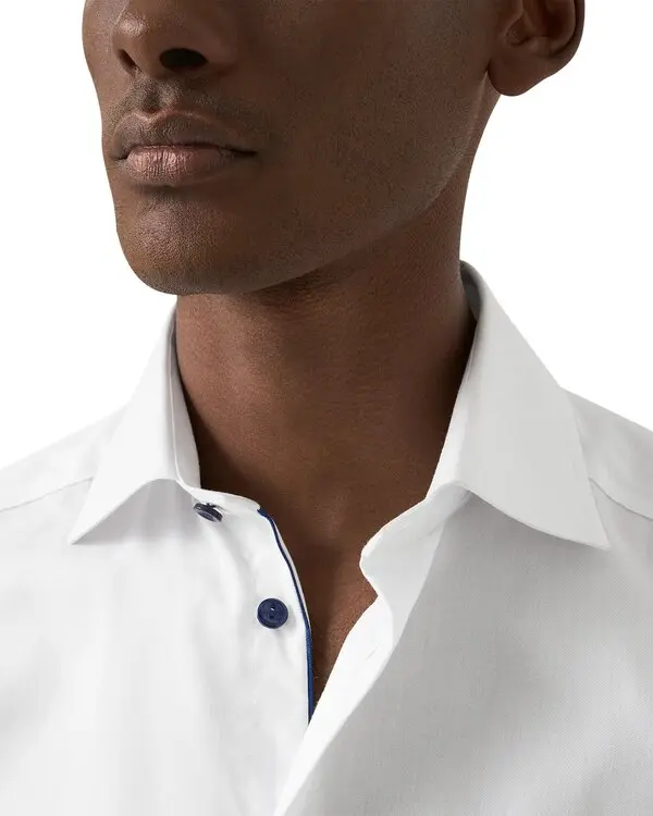 Eton Slim Fit Navy Details Signature Twill Shirt - White