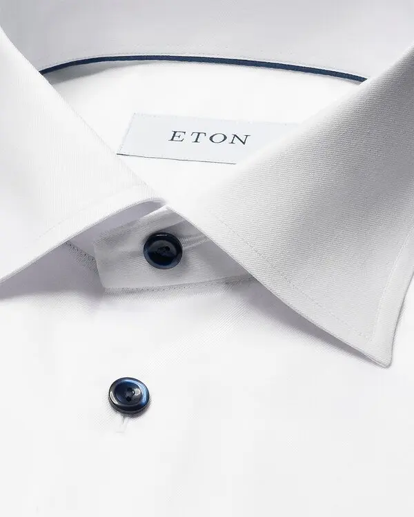 Eton Slim Fit Navy Details Signature Twill Shirt - White