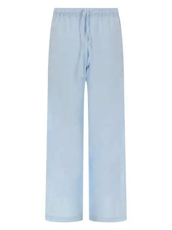 120% Lino Wide Leg Linen Trousers - Azure