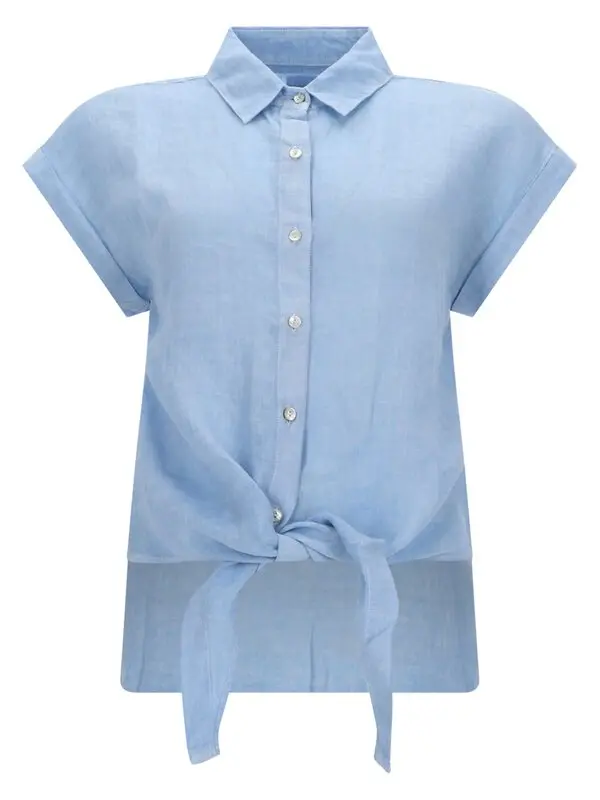 120% Lino Knot Detailed Shirt - Azure