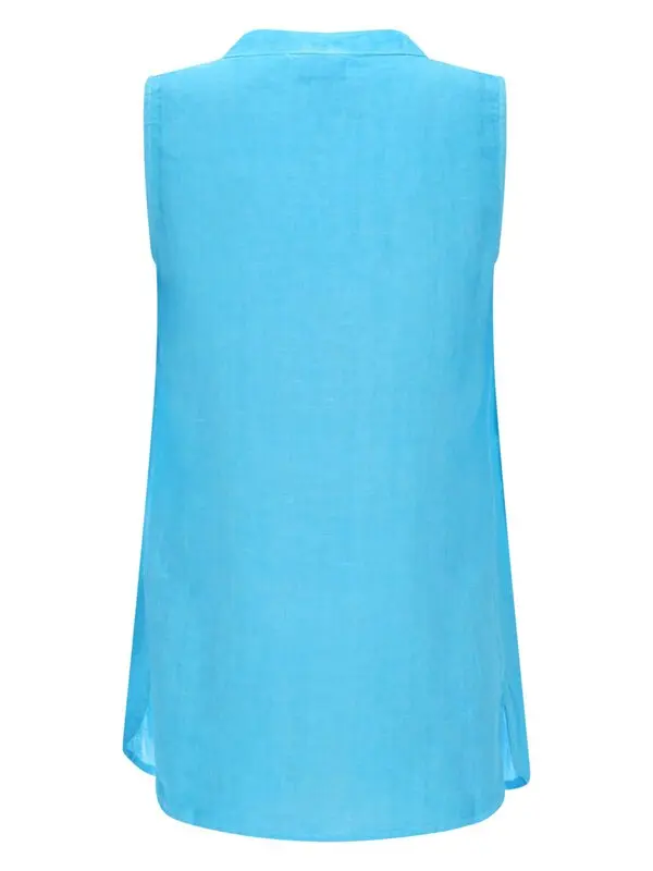 120% Lino Sleeveless Shirt - Azure