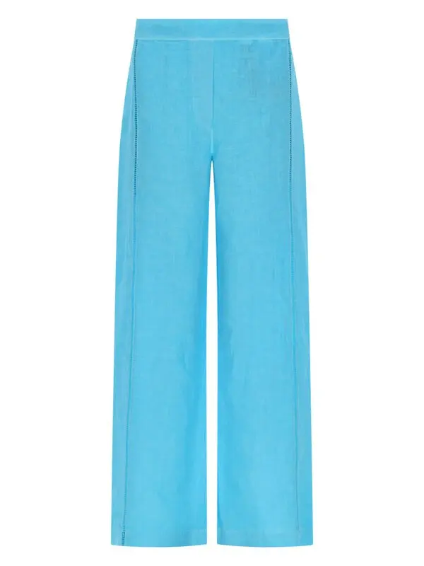 120% Lino Wide Leg Linen Pantalone - Azure