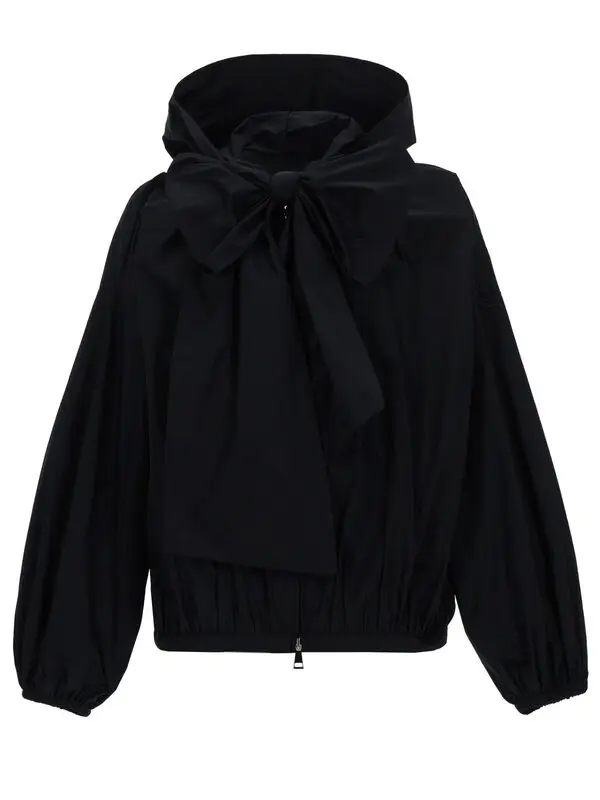 Moncler Hooded Jacket With Bow Detail - Black