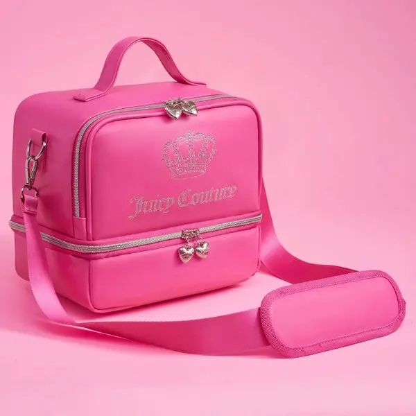 Juicy Couture Double Zip Insulated Lunch Tote Bag - Pink Crown Logo