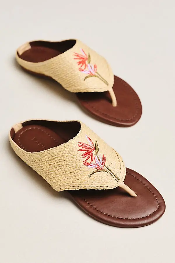 Farm Rio Raffia Icon Thongs - Flower Walnut