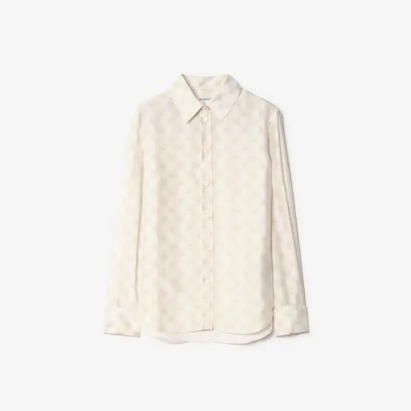 Burberry Regular Fit Ekd Checkerboard Silk Shirt - Chalk White