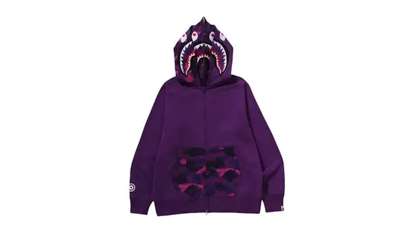 A BATHING APE Camo Shark Full Zip Double Hoodie - Purple