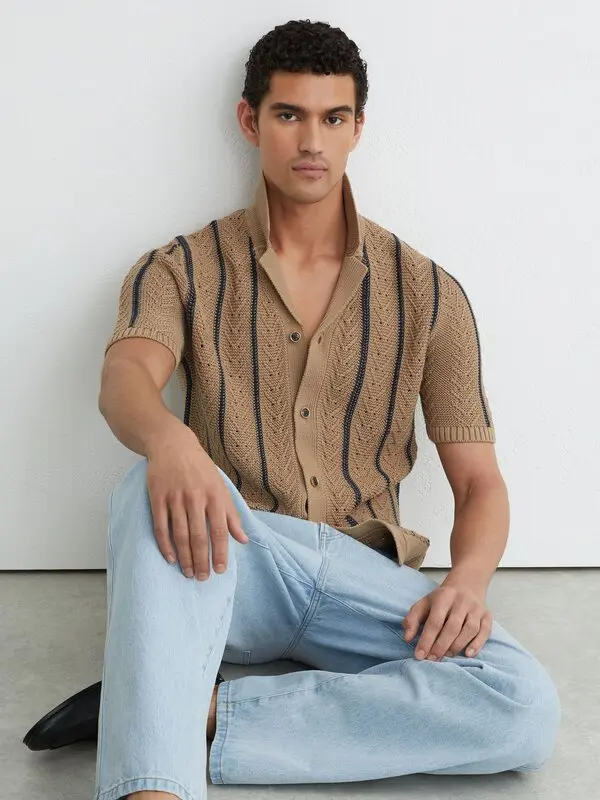 REISS Ellingham Cotton-blend Textured-knit Stripe Shirt