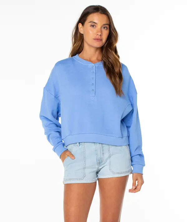 Roxy Overcast Crewneck Sweatshirt - Cornflower Blue Solid