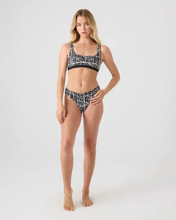 Roxy Geo Flower Hipster Full Coverage Bikini Bottom - Black/ivory