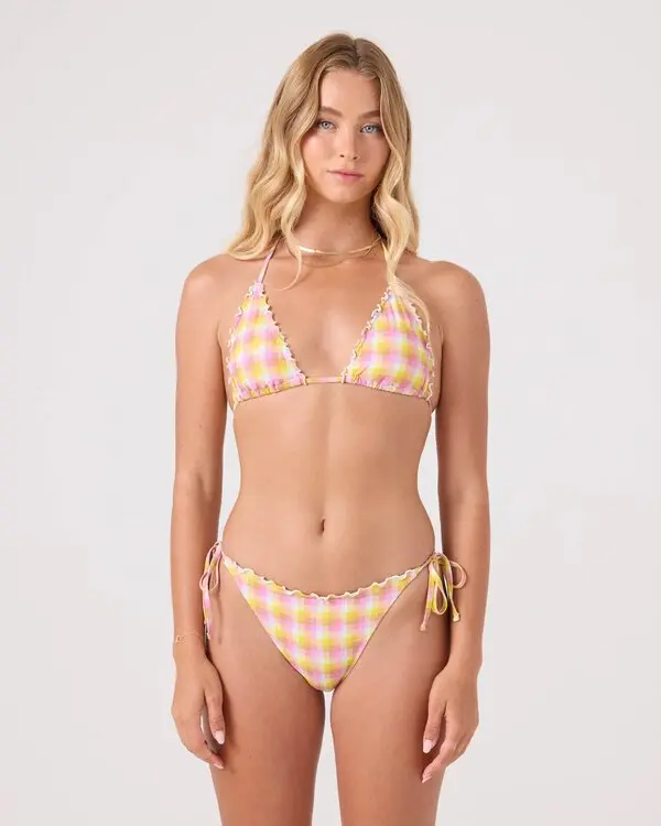 Roxy Check Me Out Mini Tiki Tri Bikini Top - Yel/pink