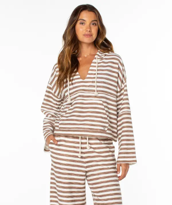 Roxy Striped Terry Hoodie - Brownie Freebird Stripe