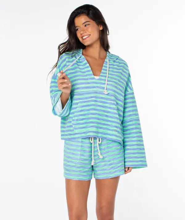 Roxy Striped Terry Hoodie - Spring Bud Freebird Stripe