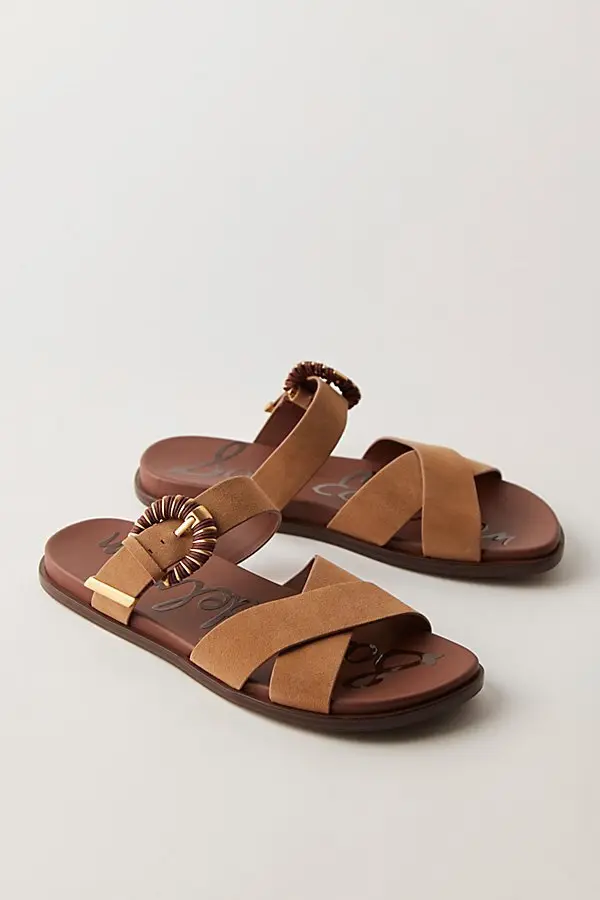 Sam Edelman Lucy Buckle Slip-on Sandals - Bamboo Brown