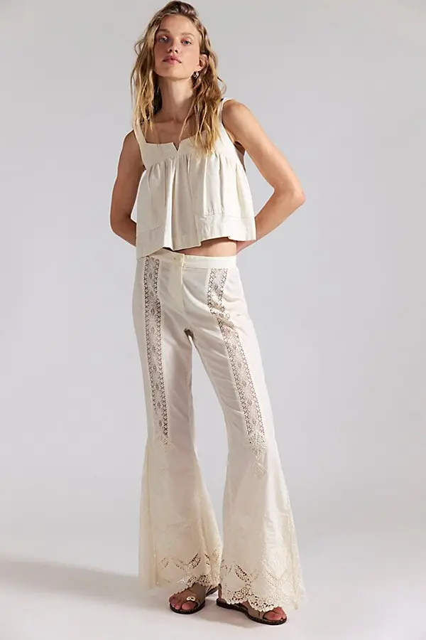 Free People Aliyah Lace Flare Pants - Ivory