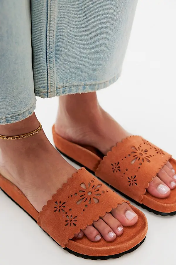 Free People Shore Cut-out Footbed Sandals - Terracotta Suede