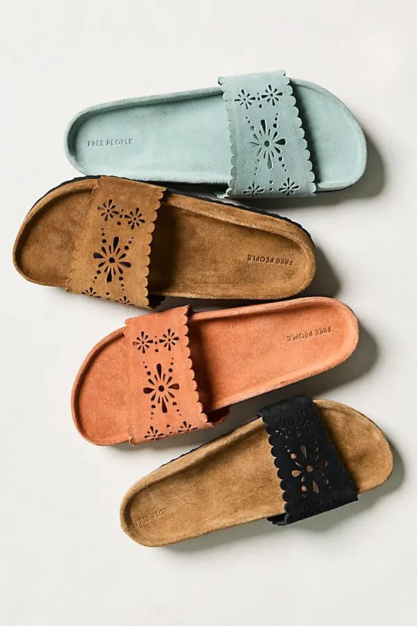 Free People Shore Cut-out Footbed Sandals - Toffee Suede