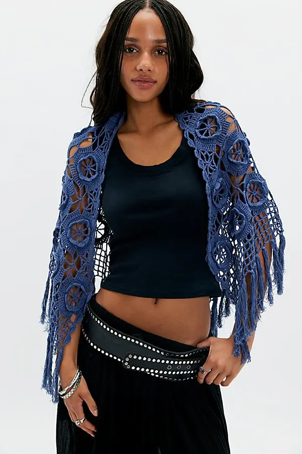 Anna Sui Crochet Shawl - Denim