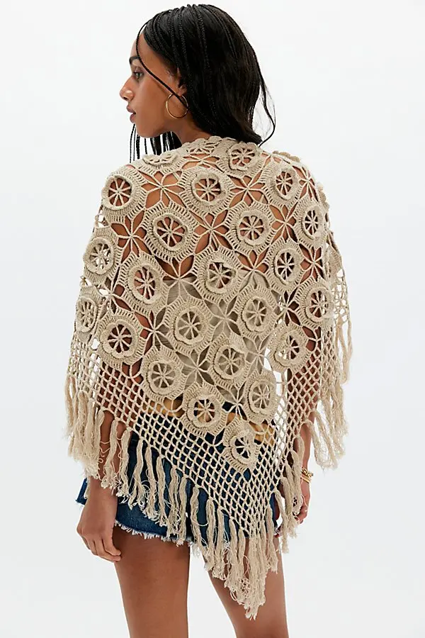 Anna Sui Crochet Shawl - Linen
