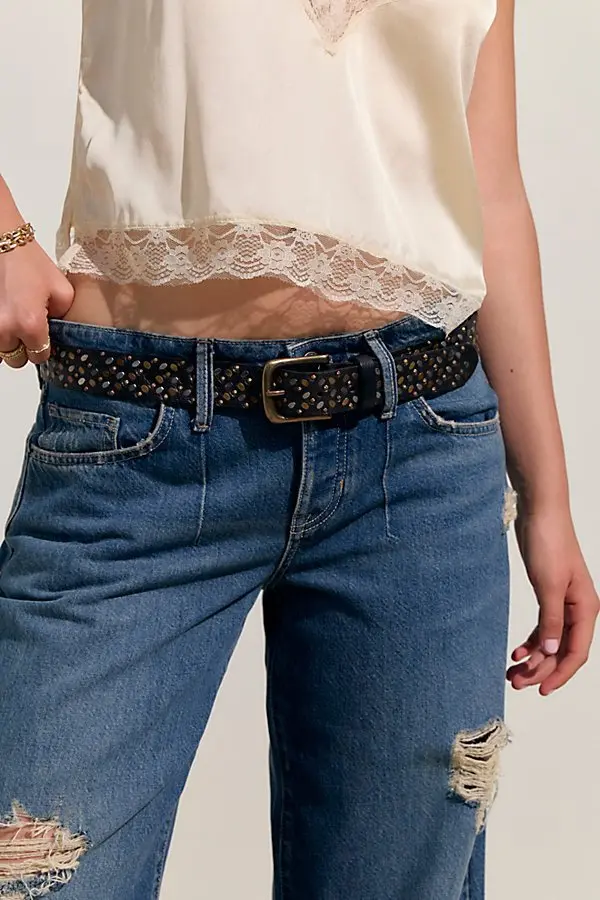Free People Brie Studded Leather Belt - Black