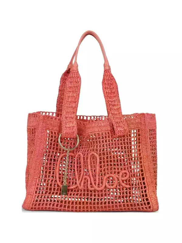 Chloé Raffia Openwork Design Bag - Pink