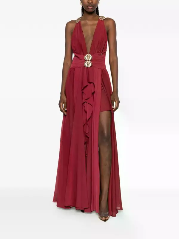 BABYLONE PARIS Flower-embellished Ruffled Maxi Dress