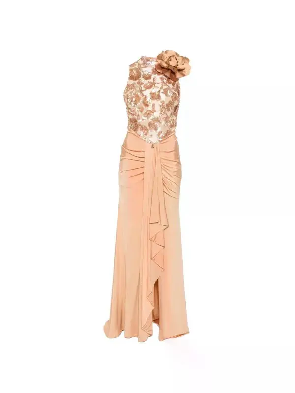 BABYLONE PARIS Sequin-embellished Floral-appliqué Maxi Dress