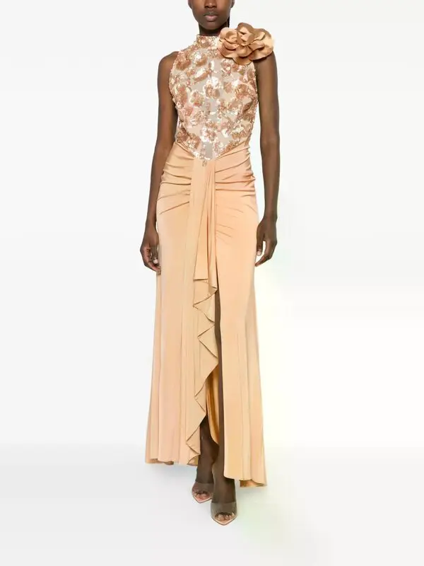 BABYLONE PARIS Sequin-embellished Floral-appliqué Maxi Dress