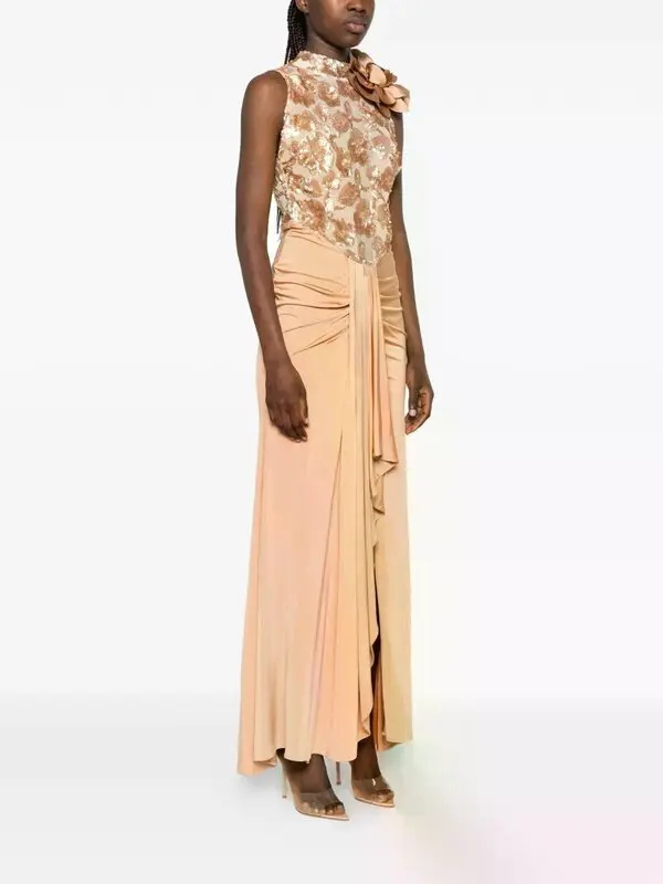 BABYLONE PARIS Sequin-embellished Floral-appliqué Maxi Dress