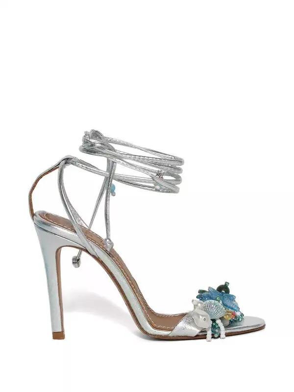 ALAMEDA TURQUESA Aquamarine Floral-embellished Sandals - Silver