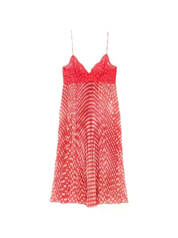 Ermanno Scervino Lace-detail Check Midi Dress - Red