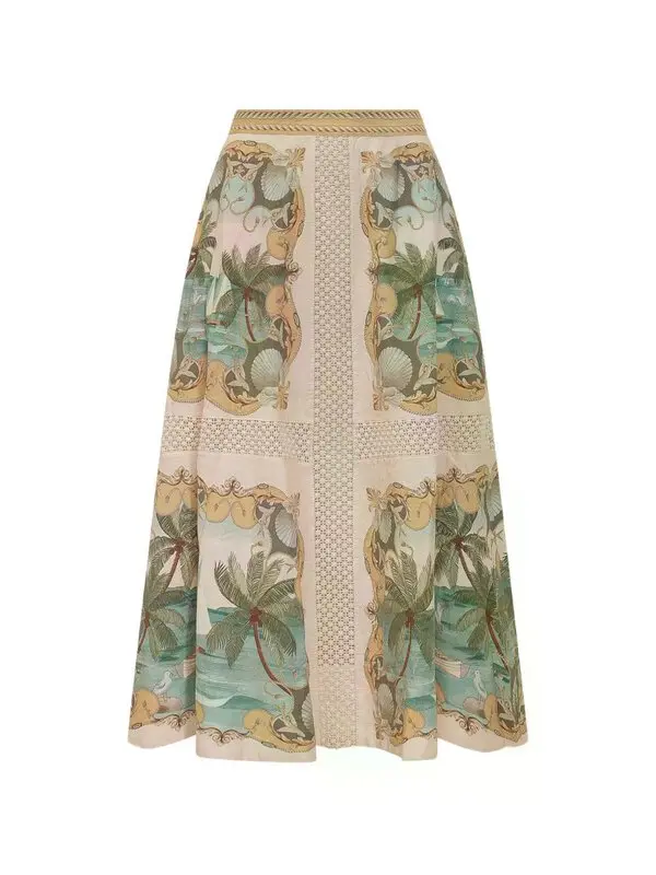 Farm Rio Royal Sea-print Midi Skirt - Neutrals